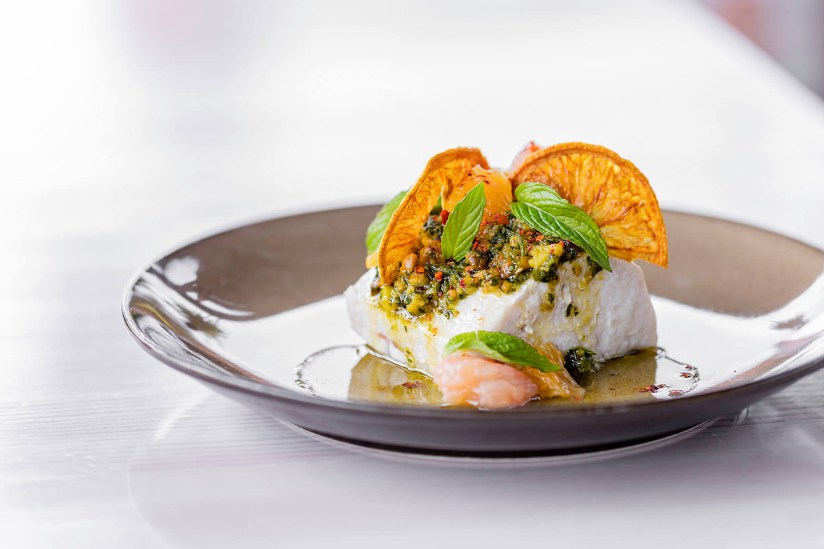 Olive Oil-Poached Swordfish, Pistachio Pistou, Citrus, Mint – Corto ...